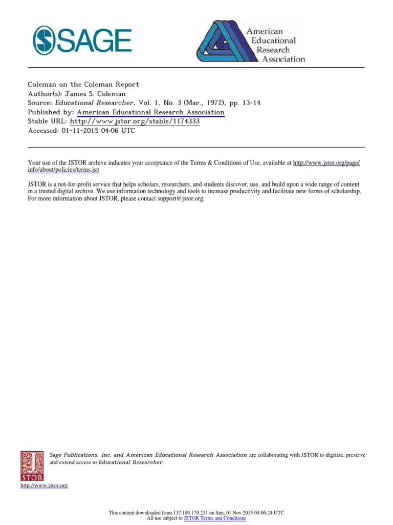 James S. Coleman - Coleman On The Coleman Report | PDF | Intelligence ...