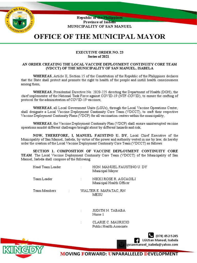 Executive Order No. 23, S. 2021 | PDF | Public Law | Constitutional Law