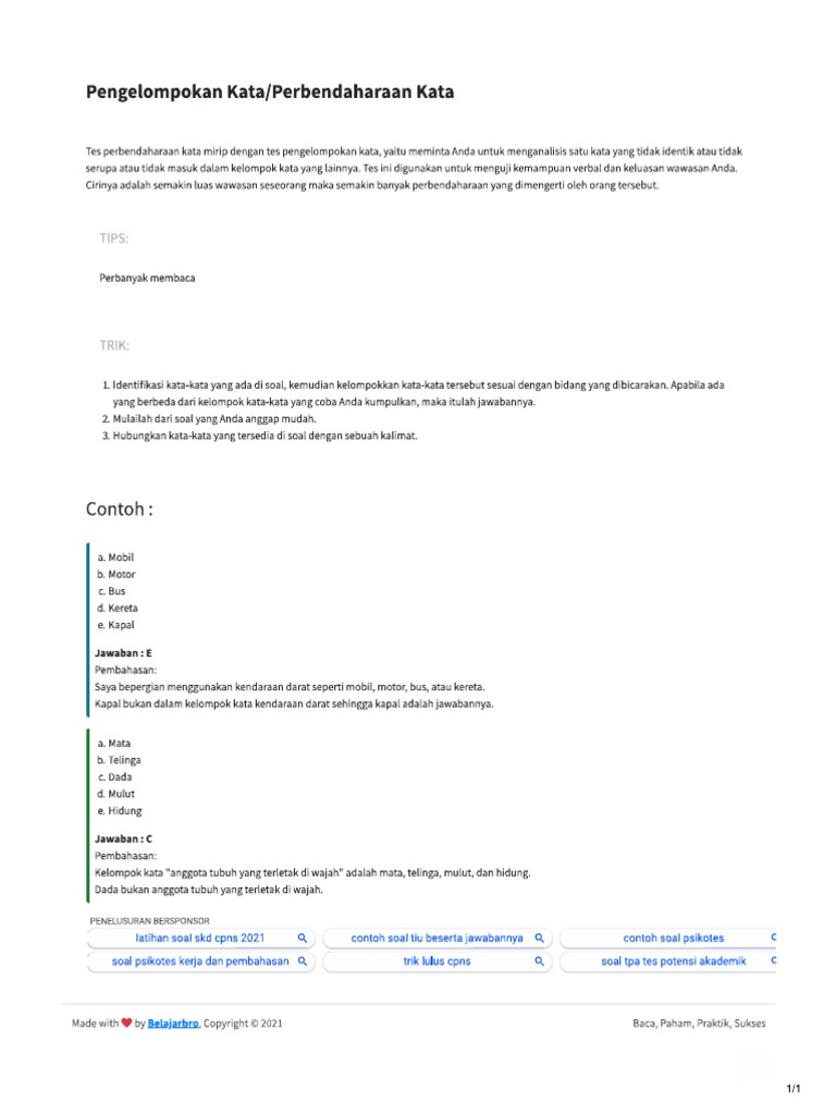 Pengelompokan Kata-Perbendaharaan Kata | PDF