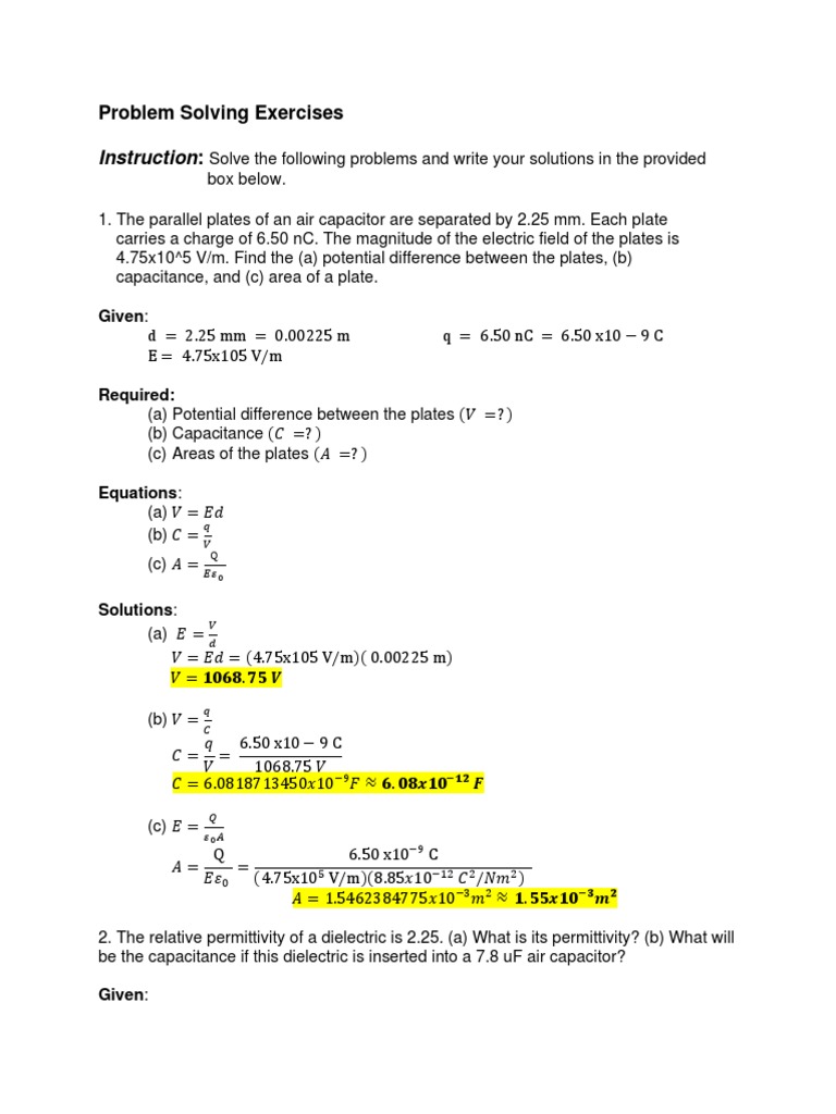 CAPACITOR - Problem Solving Exercises | Download Free PDF | Capacitor ...