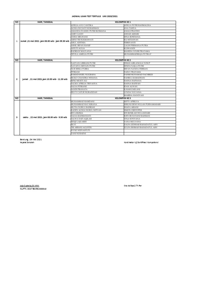 Jadwal Ujian UKK 2021 di Bandung | PDF