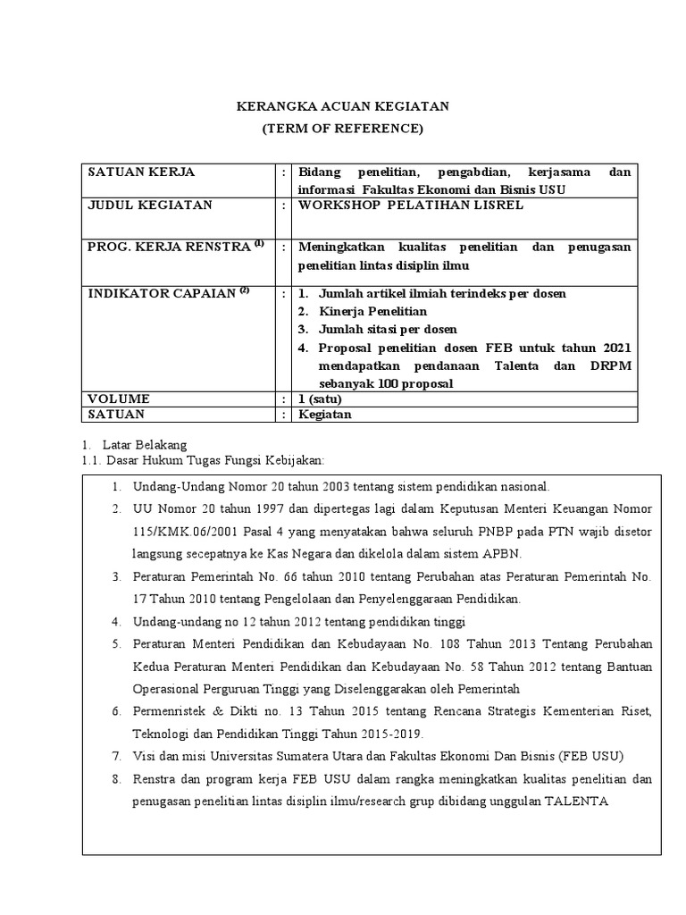 TOR Workshop Pelatihan LISREL | PDF