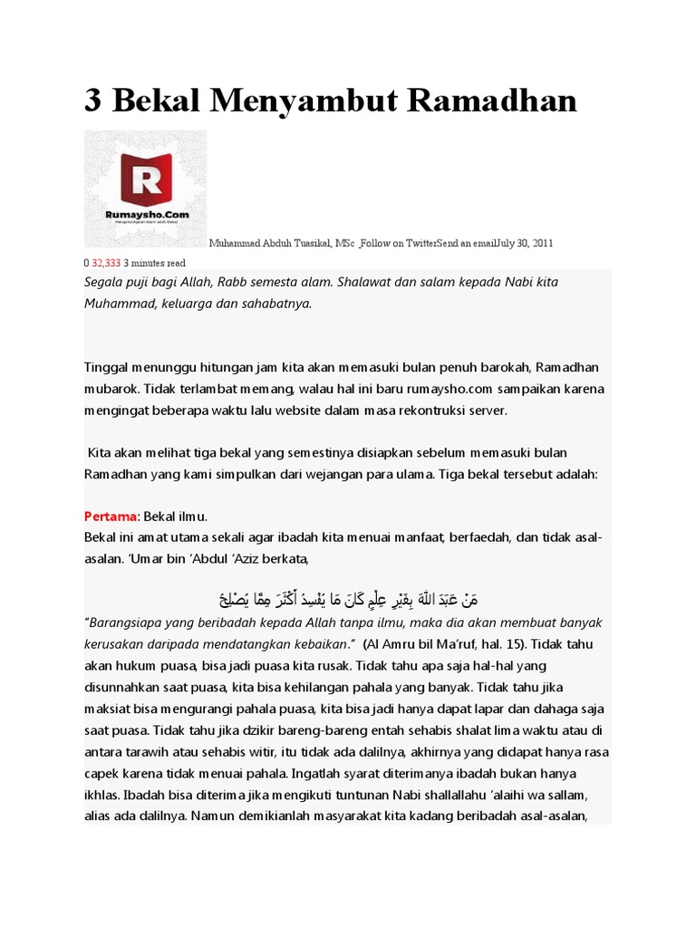 3 Bekal Menyambut Ramadhan | PDF