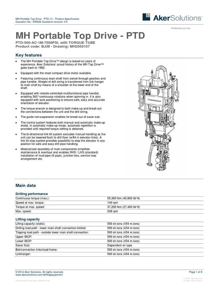 MH Portable Top Drive - PTD: Key Features | PDF | Transmission ...