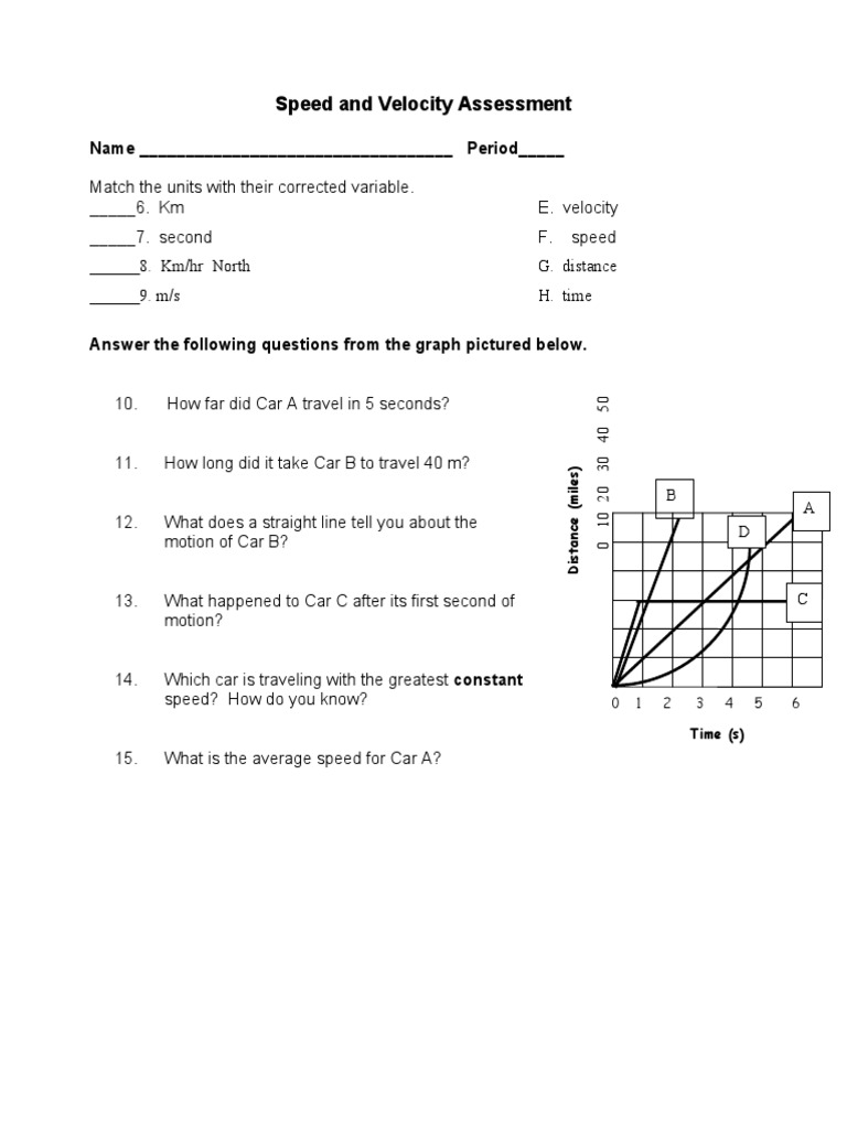 Speed and Velocity Assessment: Name - Period | PDF | Velocity | Speed