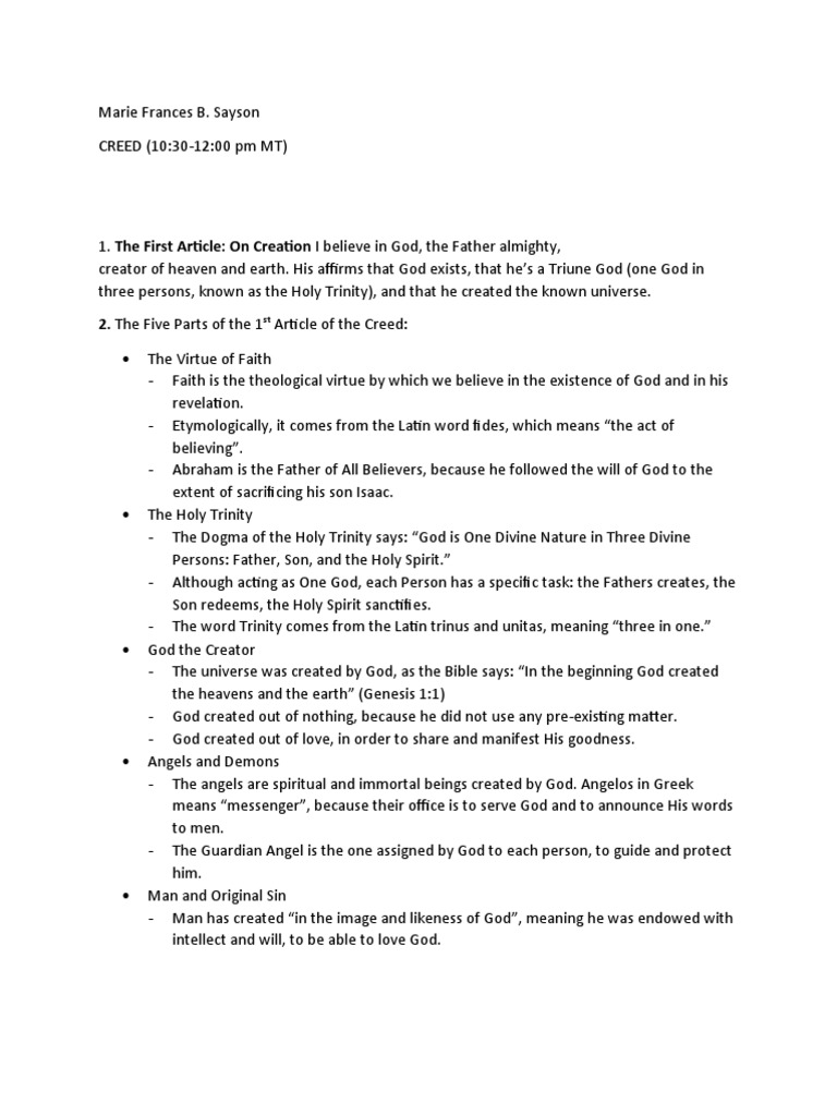 Understanding the First Article of the Creed: God the Creator and His ...