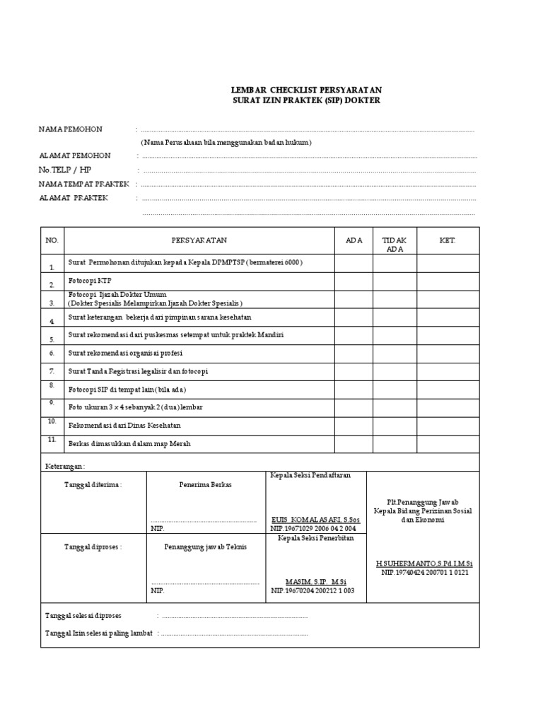 LEMBAR CHECKLIST PERSYARATAN Sip Dokter | PDF