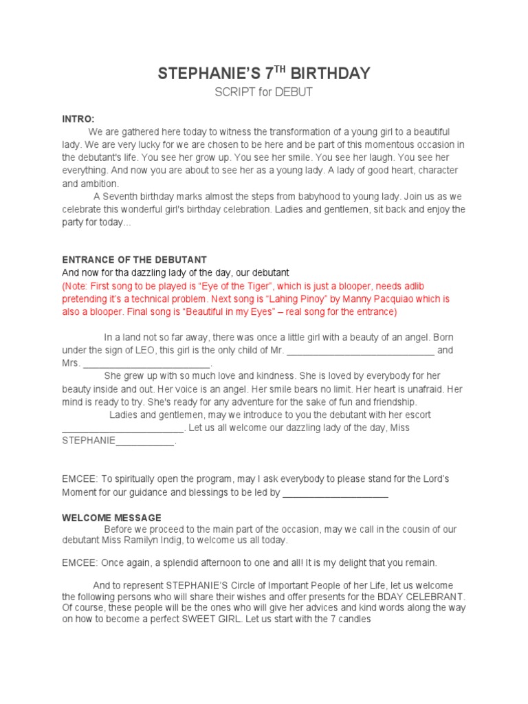 Stephanie'S 7 Birthday: Script For Debut | PDF