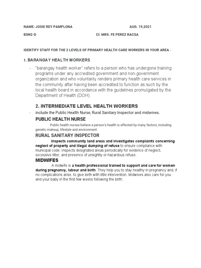 Intermediate Level Health Workers | PDF