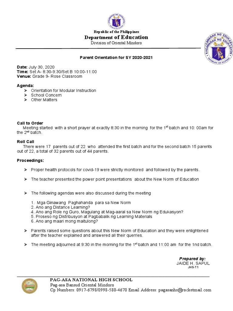 Minutes of The Meeting | PDF | Pedagogy | Education Theory