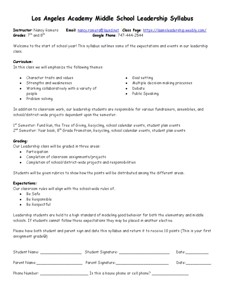 Leadership Syllabus for LA Academy | PDF | Leadership | Psychological ...