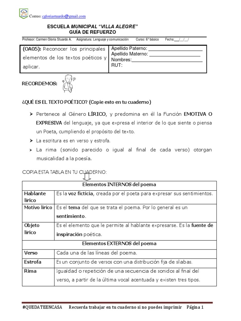 Elementos del Poema para 6° Básico | PDF | Poesía