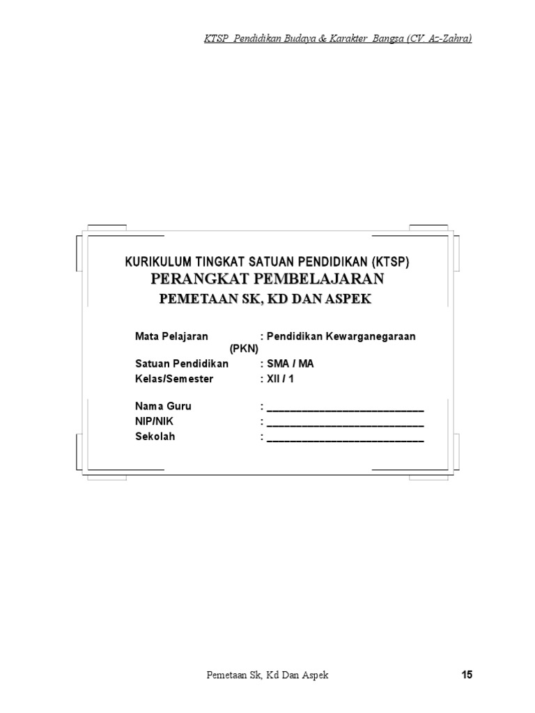 Pemetaan SK KD PKN Kelas Xii SMT 1 | PDF