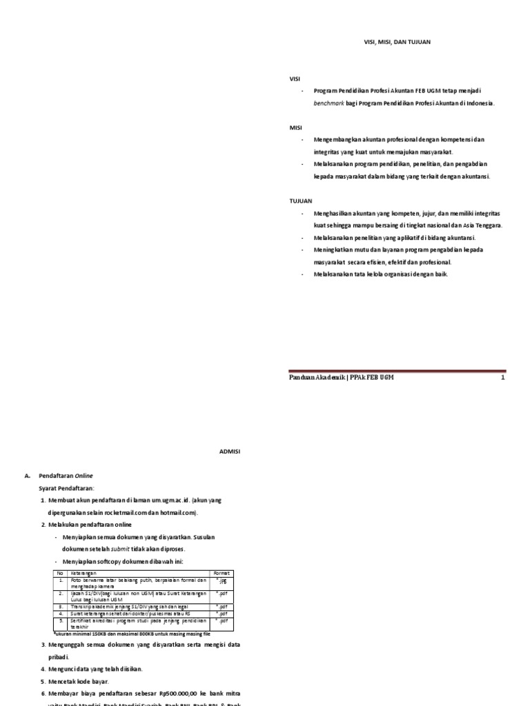 Panduan PPAk FEB UGM: Visi, Misi, dan Admisi | PDF