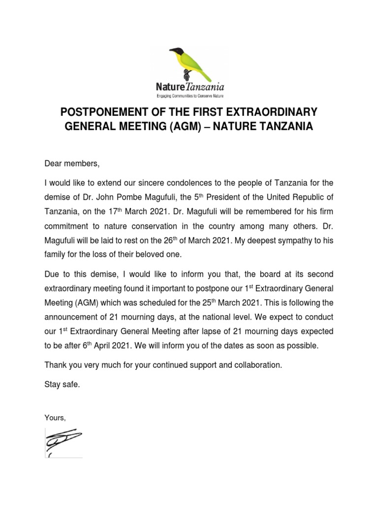 Postponment Notice For Extraordinary AGM - 2021 | PDF