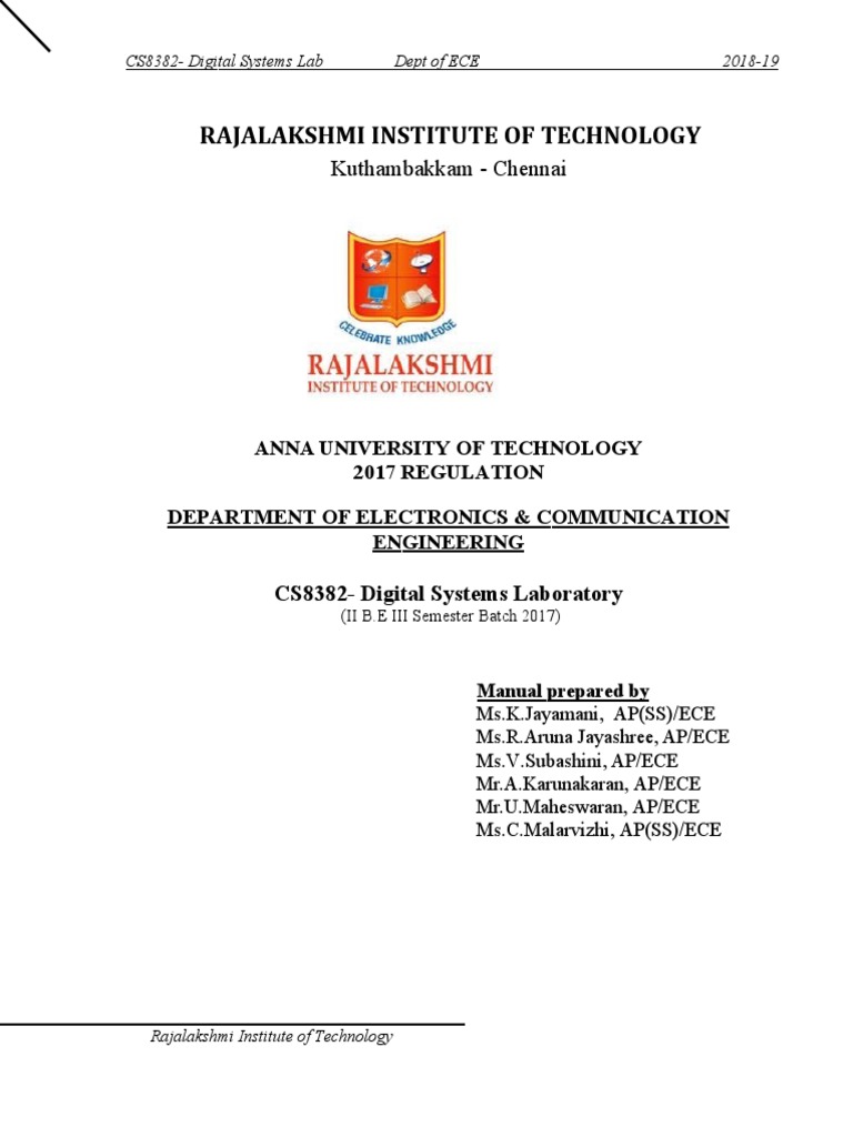 CS8382 Digital Sys Lab Student Manual 4.7.18 | PDF | Logic Gate | Engineering
