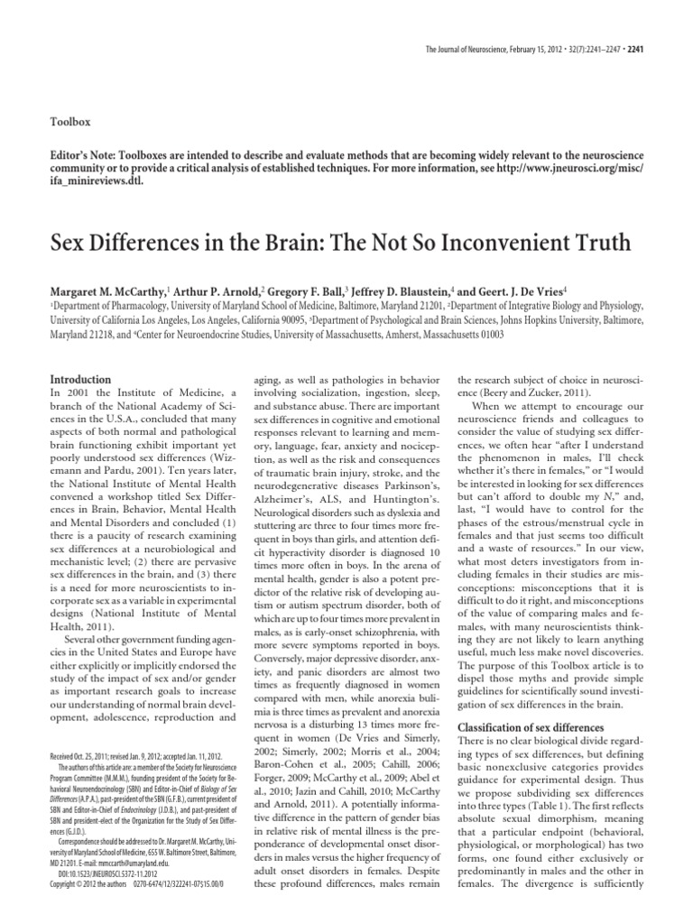 Sex Differences in The Brain The Not So Inconvenient Truth | PDF ...