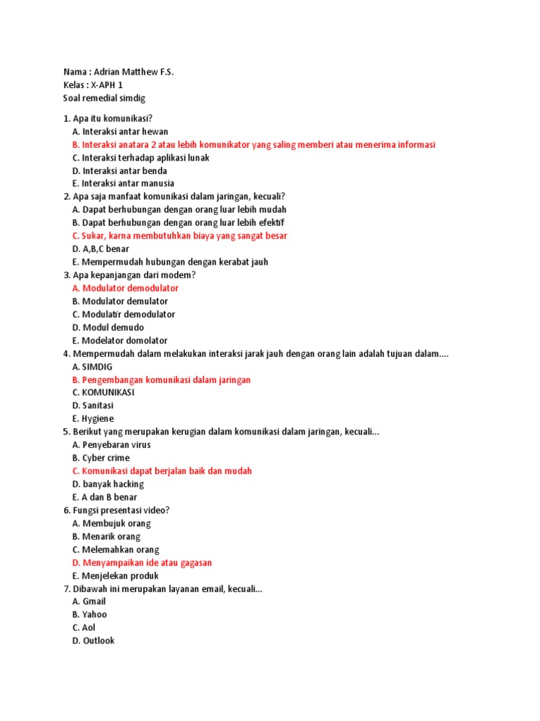 Soal Remedial Simdig Kelas X | PDF | Komputer
