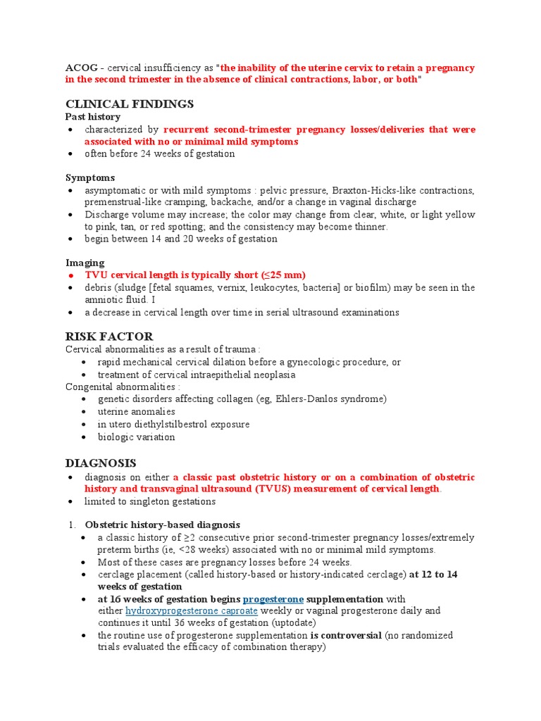 Clinical Findings: ACOG - Cervical Insufficiency As " | PDF | Preterm ...