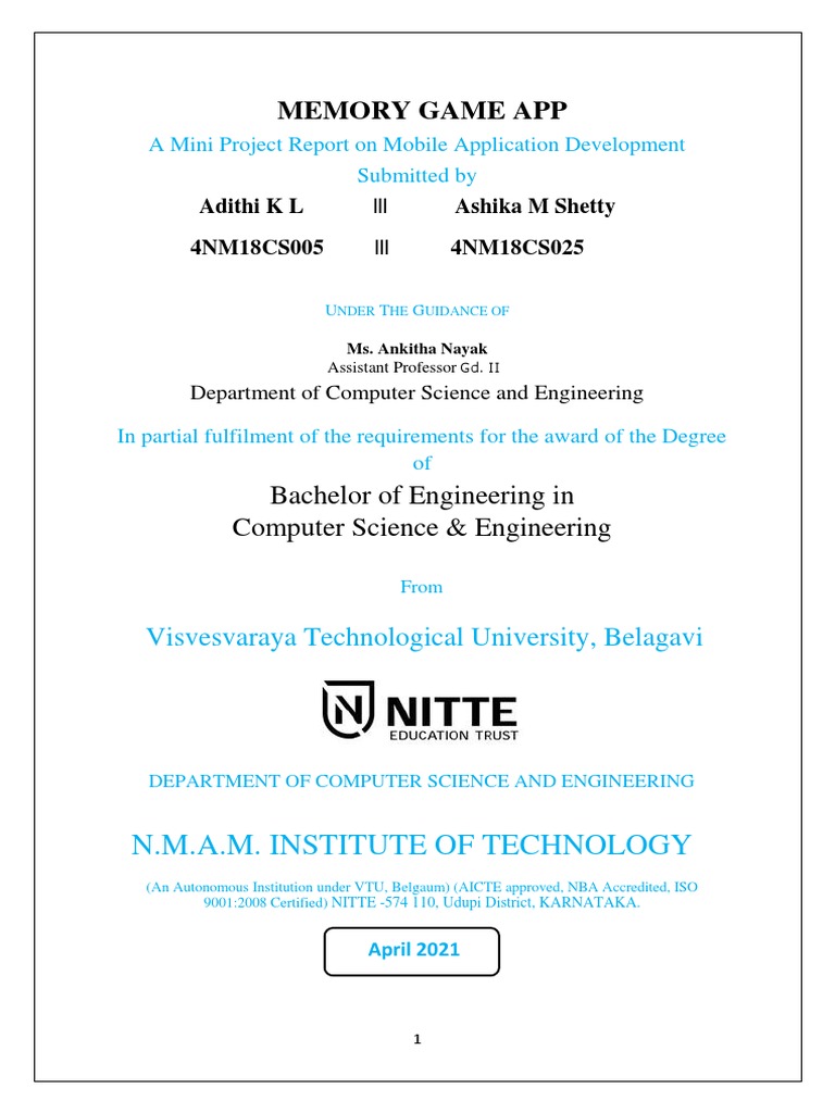 Memory Game App: Bachelor of Engineering in Computer Science & Engineering | Download Free PDF ...