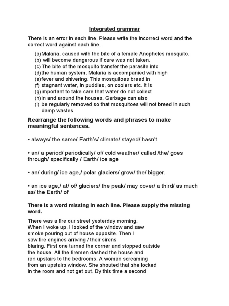 Integrated Grammar: Rearrange The Following Words and Phrases To Make ...