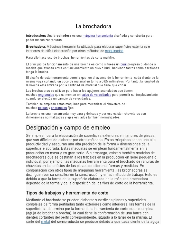 Guía de Brochadoras y Brochado | PDF | Ingeniería mecánica | Bienes ...