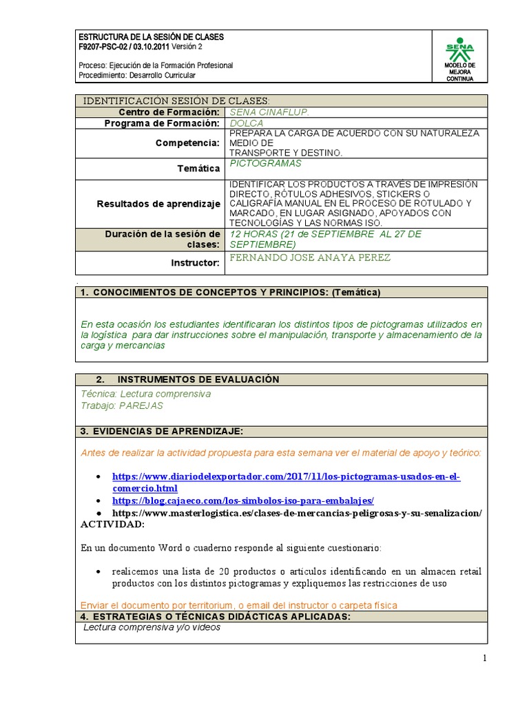 Plan de Sesion Clase - Pictogramas | PDF | Aprendizaje