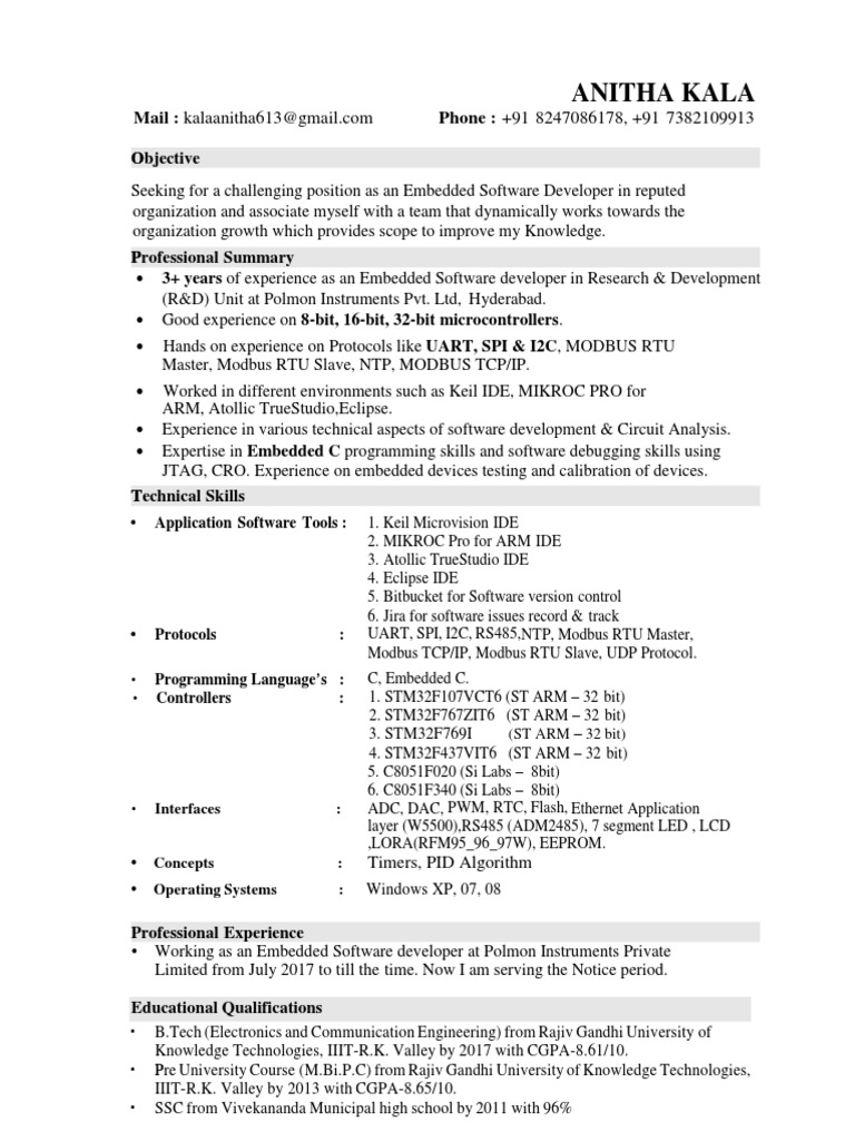Embedded Software Developer - 3+years Experience | PDF | Booting | Software