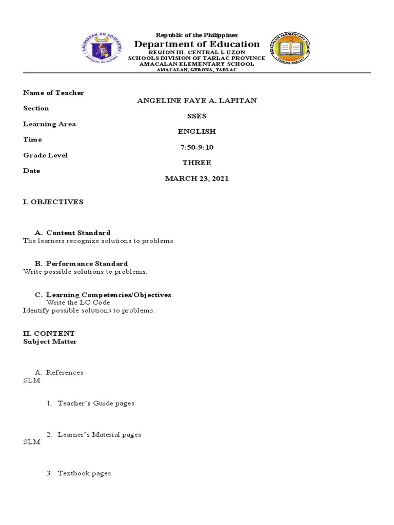 Cot Grade 3 Sses Pdf Teachers Educational Technology