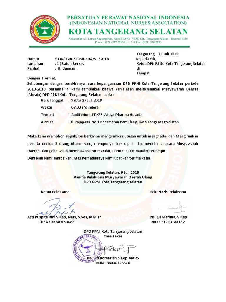 Undangan Musda DPD PPNI Tangsel 2019 | PDF
