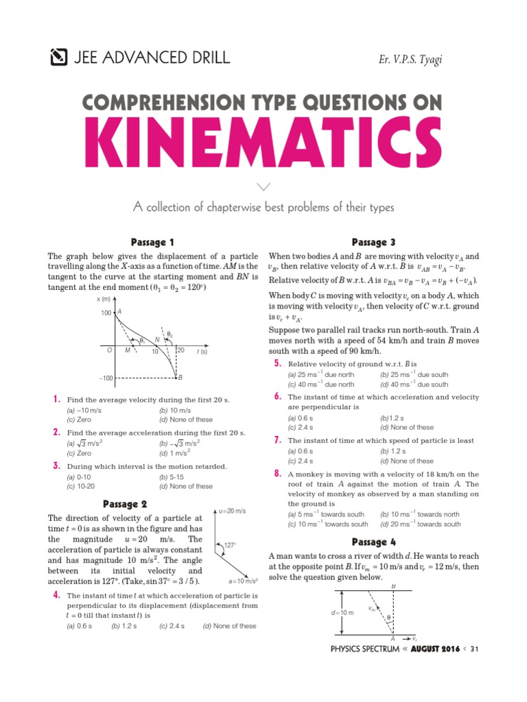 Kinematics: Comprehension Type Questions On | PDF | Acceleration | Velocity