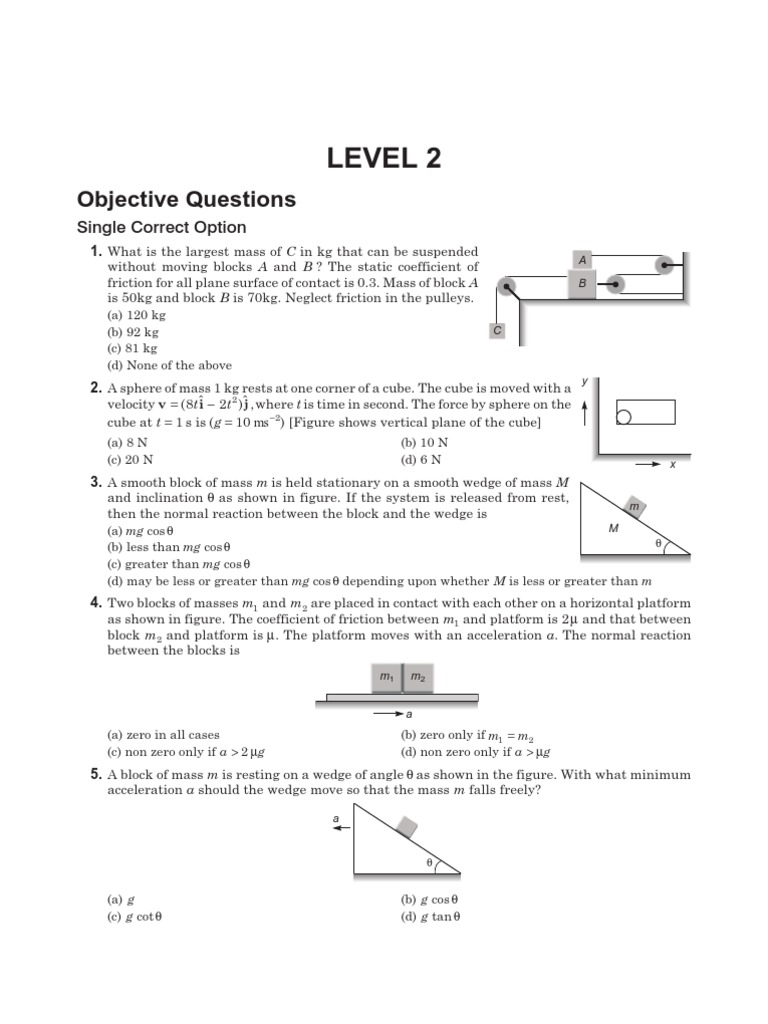 Level 2: Objective Questions | PDF | Friction | Force