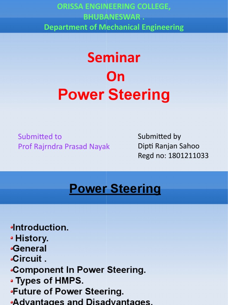 Orissa Engineering College Power Steering Seminar | PDF | Steering ...