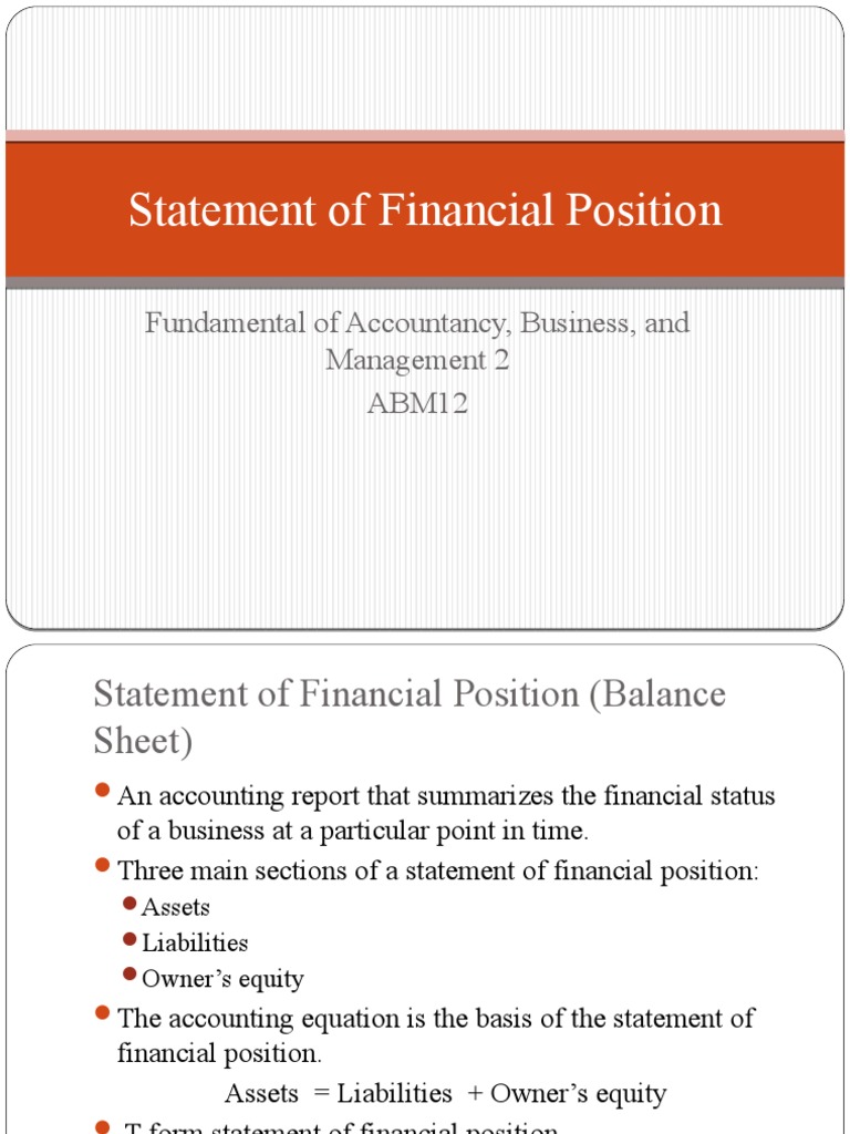 FABM 2 Statement of Financial Position | PDF | Balance Sheet | Equity ...