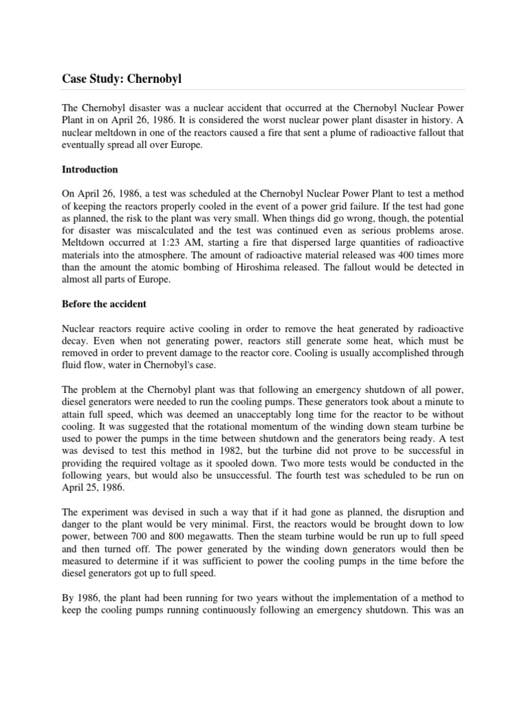 Case Study: Chernobyl | PDF | Chernobyl Disaster | Nuclear Reactor