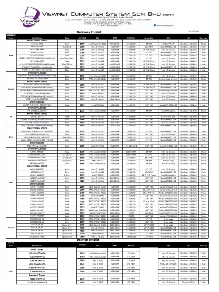 Viewnet Notebook Pricelist | Download Free PDF | Computer Hardware ...
