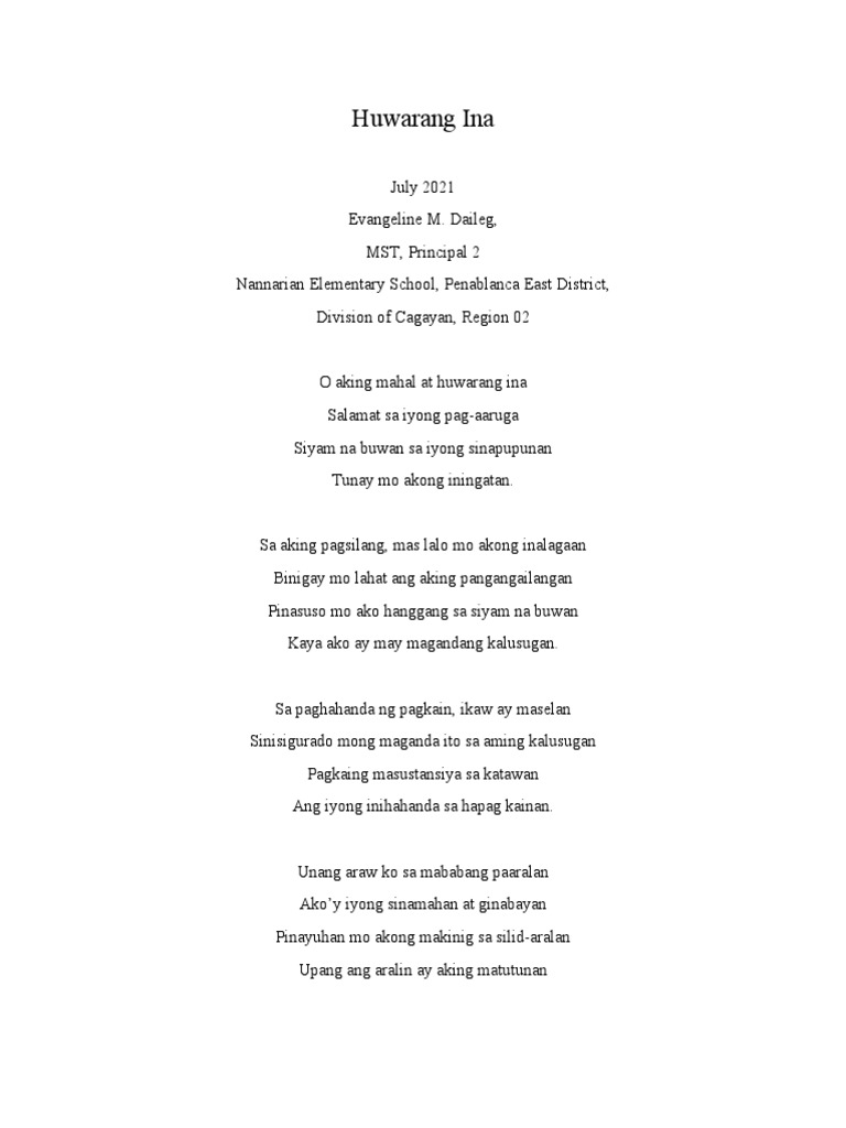 HUWARANG INA Ni Gng. Evangeline M. Daileg | PDF
