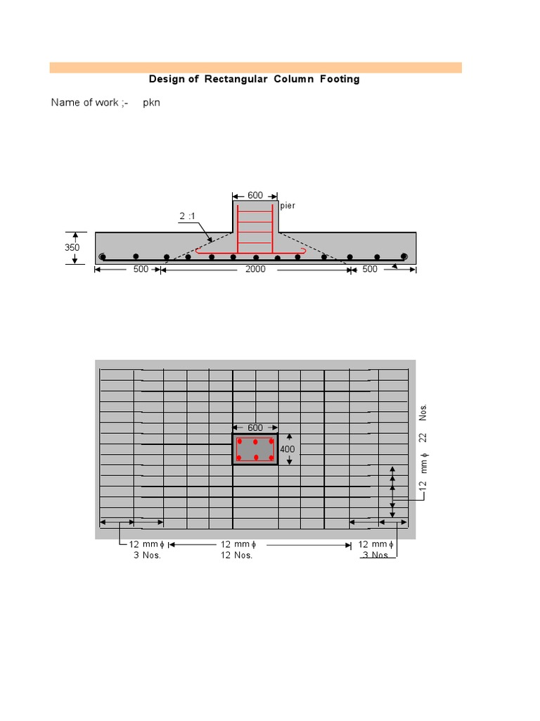 Design of Rectangular Coloum Footing Excel Sheet Drawing | PDF