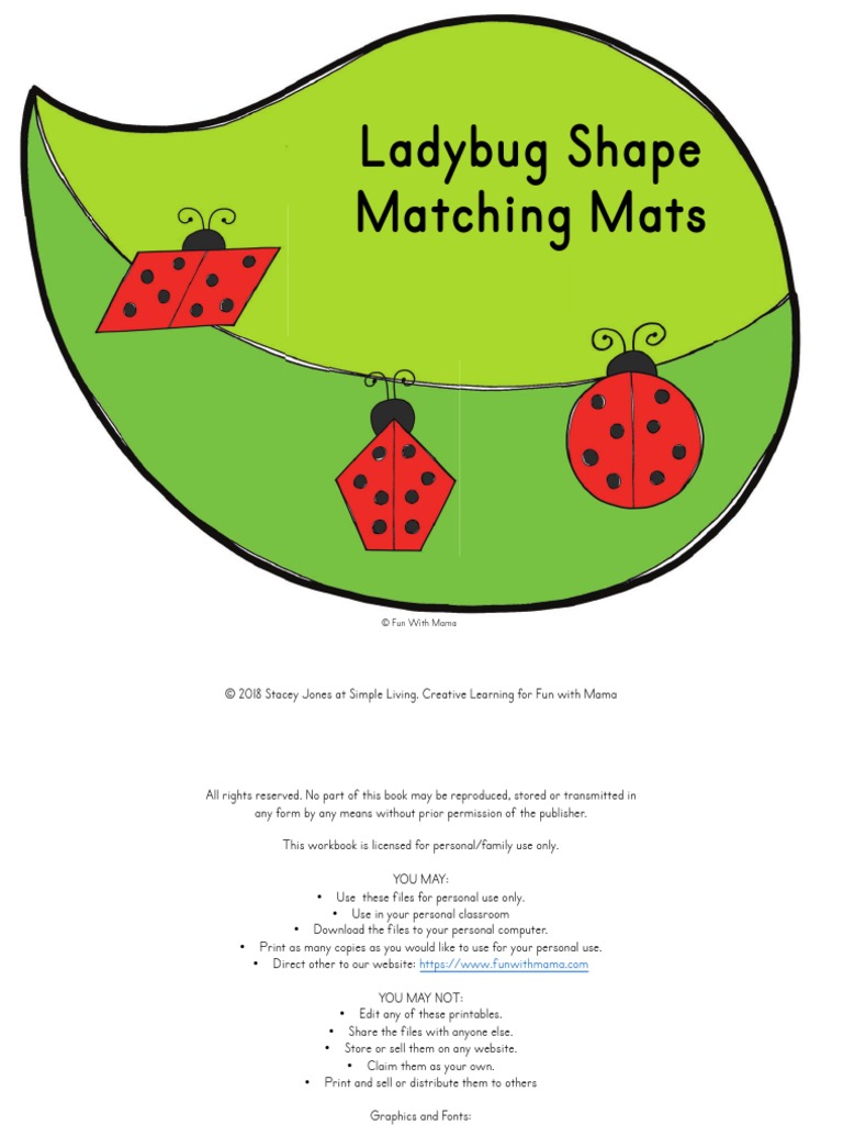 Ladybug Shape Matching Mats: © Fun With Mama | PDF | Social Science