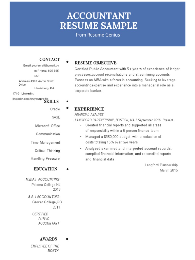 Accountant Resume Example Template | PDF | Accounting | Master Of ...