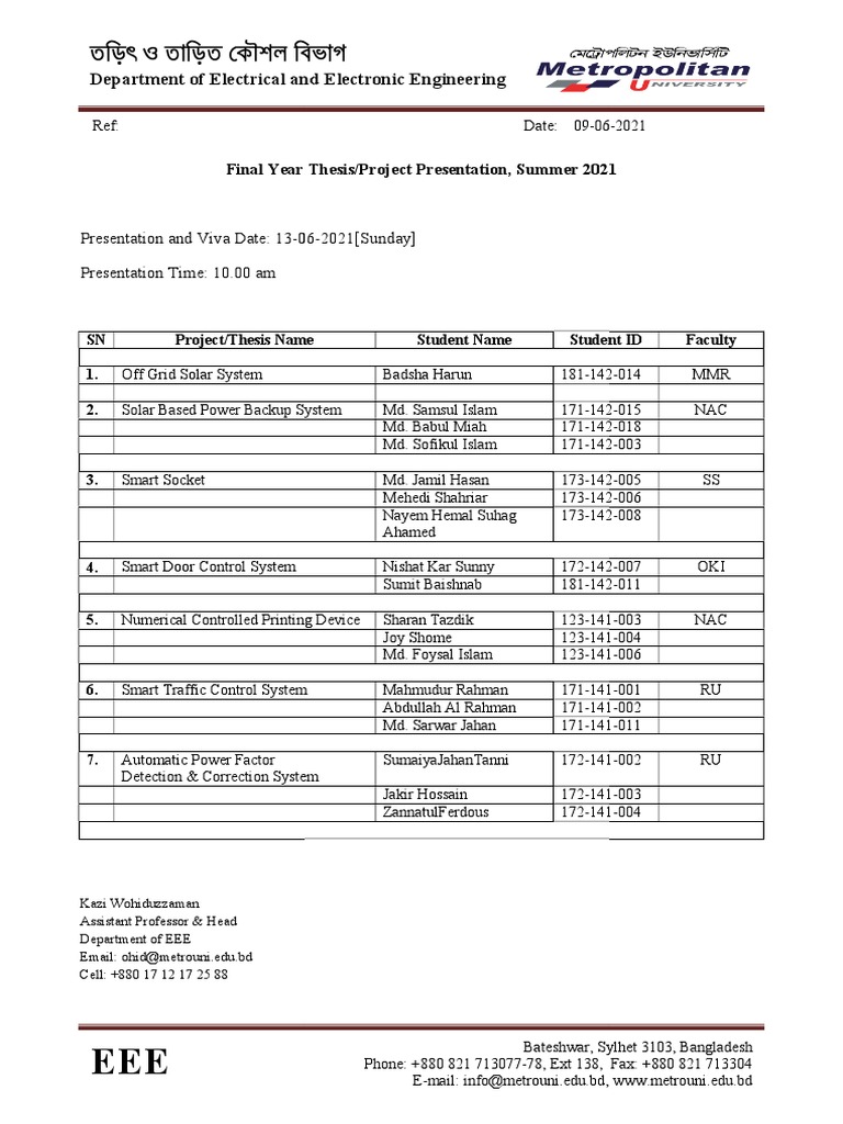 Final Year EEE Thesis Presentations 2021 | PDF | Computer Engineering ...