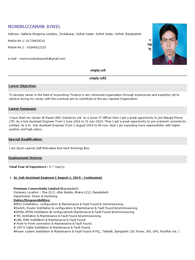 Monir CV - For Singapore | PDF | Local Area Network | Router (Computing)