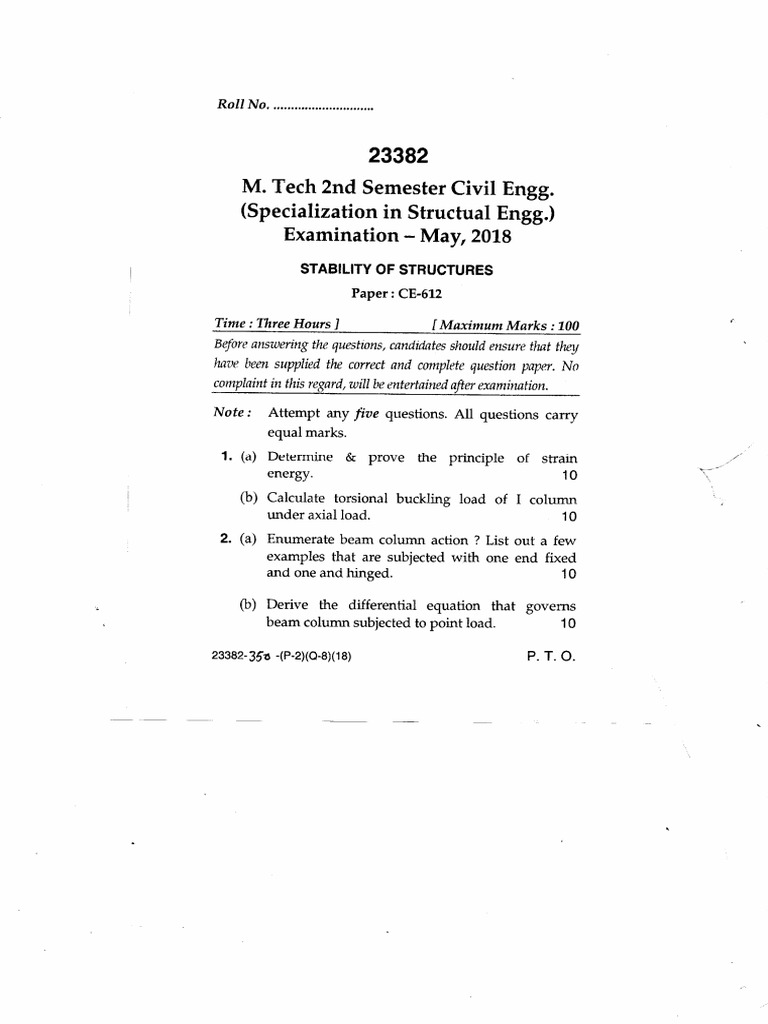 Stability of Structure Question Paper | PDF