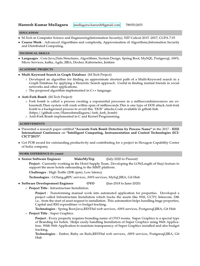 Hareesh Kumar Mullaguru: Education | PDF | Databases | Computing