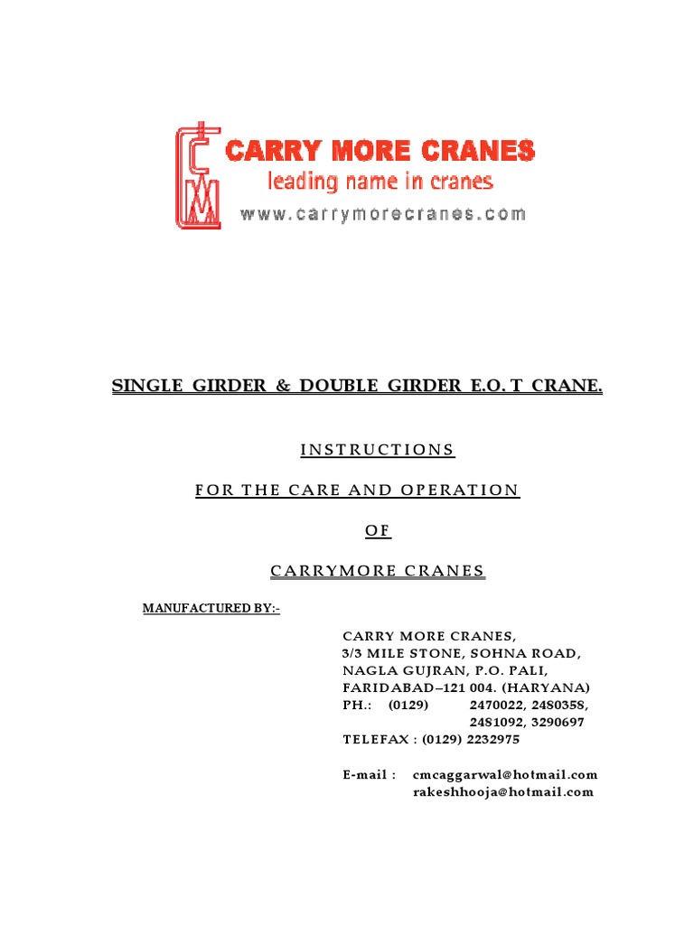 Operation and Maintenance Manual for Single Girder and Double Girder ...