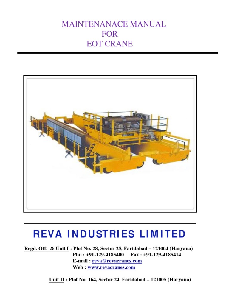 Maintenanace Manual For Eot Cranes | PDF | Crane (Machine) | Electric Motor