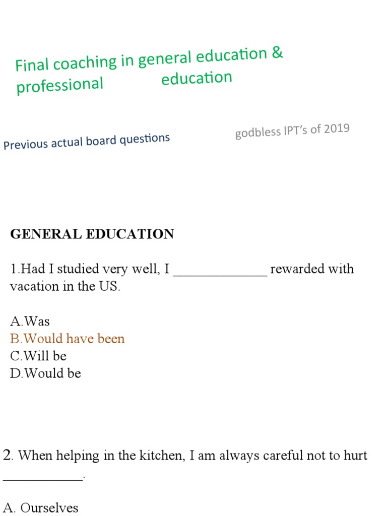 Final Coaching - GenED & ProfED | PDF | Educational Assessment | Teachers