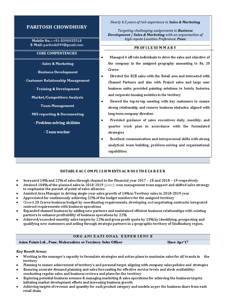 Paritosh Chowdhury: Profilesummary | Download Free PDF | Sales | Marketing Paritosh Chowdhury: Profilesummary | Download Free PDF | Sales | Marketing