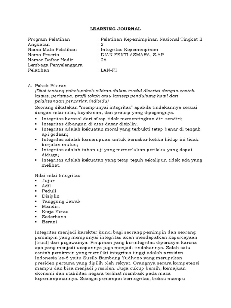 DIAN FENTI ASMARA Learning Journal PKN TK II | PDF