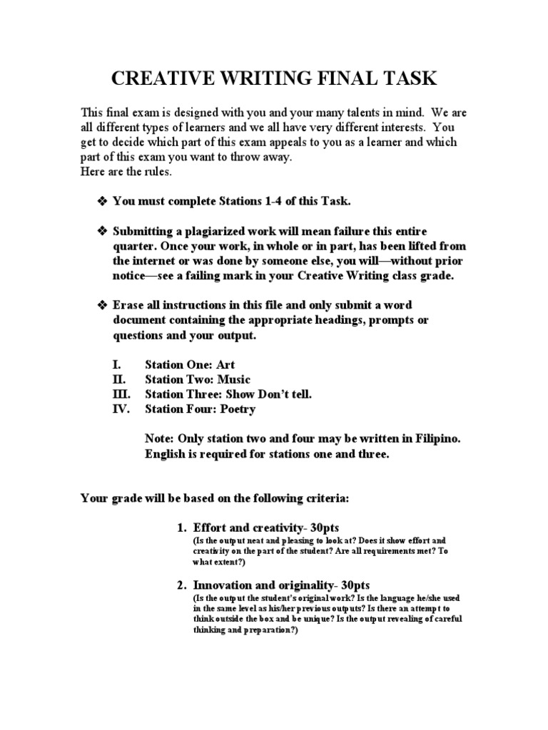 Creative Writing Final Task Guide | PDF | Poetry | Test (Assessment)